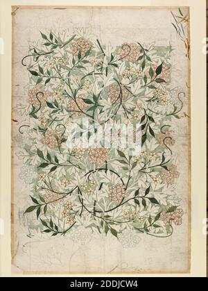 Jasmine. Wallpaper design with background of hawthorn leaves, blossom ...