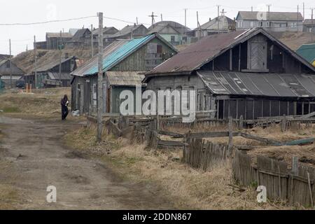 Street scene, Nikolskoye, Bering Island, Commander Islands, off ...