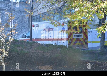 Worcester, Massachusetts, USA. 5th Nov, 2020. An ambulance arriving at ...
