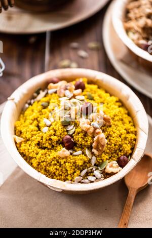 Millet and Nuts Homemade Porridge. Served in Edible Plant Based Eco ...