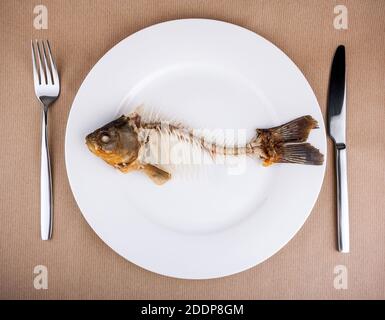 Complete bone of whole fish on plate, abstract Stock Photo - Alamy