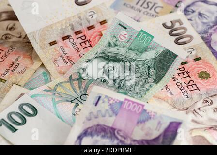 Money of Czech Republic. Czech koruna bills. CZK banknotes. 100 Kc ...