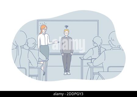 Female Teacher Yelling at Classroom , Vector Cartoon Stick Figure ...