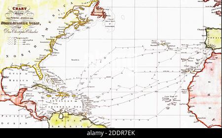 Map of The Four Voyages of Columbus 1492-1503 Stock Photo - Alamy