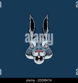 Screaming Hare or mad rabbit for tattoo or label. Roaring animal ...