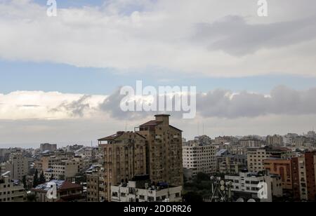 Gaza, Palestine. 26th Nov, 2020. Aerial view of Gaza City after heavy ...
