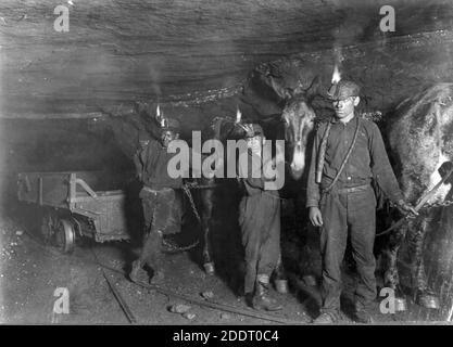 Child labour in a coal mine, United States, c. 1912. These children are ...