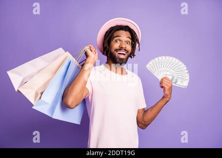 Photo of young rich wealthy shopaholic guy khaki sweatshirt direct ...