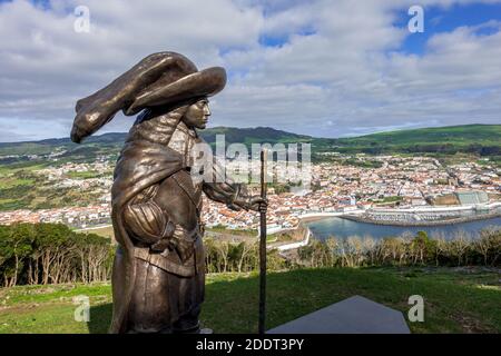 Statue of Afonso VI Second King of Portugal on Monte Brasil with a view ...