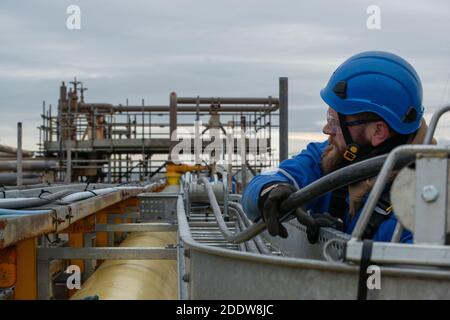 Construction work, Flotta, oil terminal, Orkney, Scotland Stock Photo ...