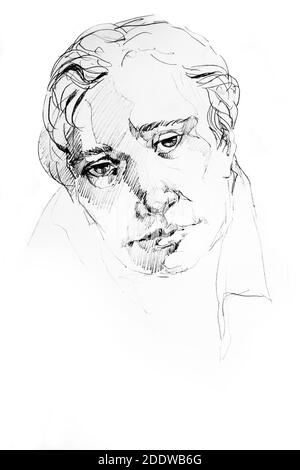 Pencil drawing abstract man portrait front veiw sketch on paper Stock ...
