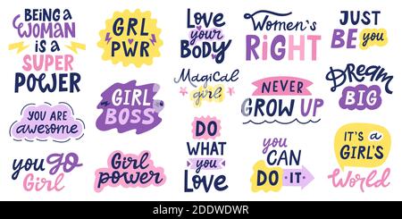 Girl power letterings. Motivational feminist quotes, hand drawn ...