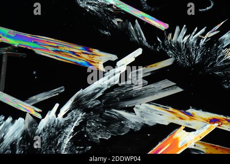 Crystals of boracic acid under microscope with polarized light from ...