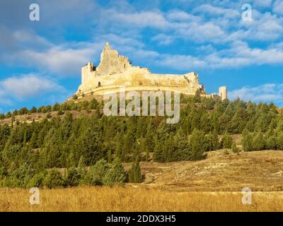 A prominent castle in ruins up on the hill - Castrojeriz, Castile and ...