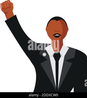 Martin Luther King Day, raised white and black hands and ribbon vector ...