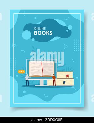 online education, people standing, books on background vector ...