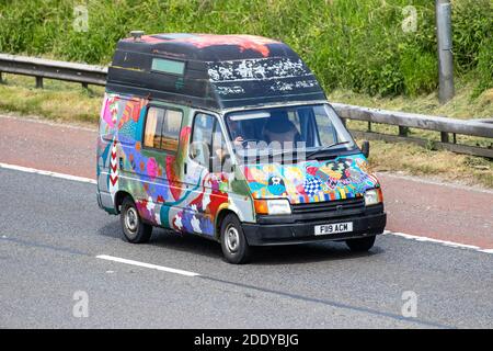 1989 80s multi-coloured ford van; Vehicular traffic, transport ...