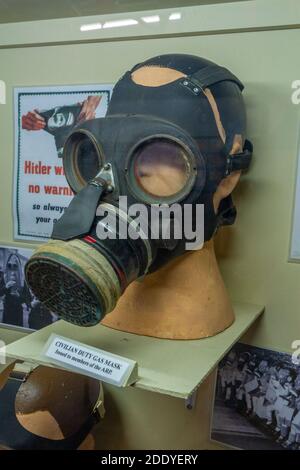 ARP (air raid precaution) wardens helmet in Henderson's shelter Stock ...
