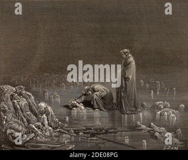 Dante Divina Commedia - Hell - XXXII Canto - Dante and Virgil in ice of ...