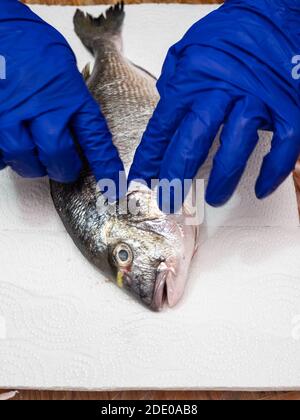 Clean raw fish head on dark surface Stock Photo - Alamy