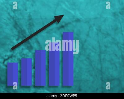 Growing bar graph with arrow. Blurred background of red marble. 3D ...