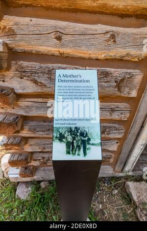Interpretive sign at the historic Ewing-Snell Ranch at Bighorn Canyon ...