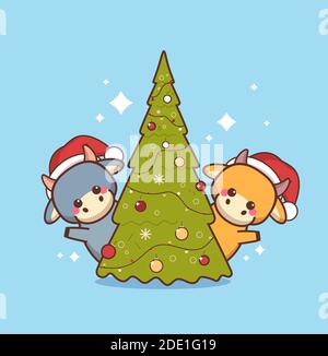 BULL 2021 DECORATION THE TREE Cute New Year Merry Christmas Cartoon ...