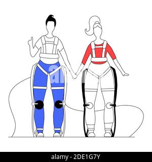 Illustration of white woman in exosuit with abstract foliage. Medical ...