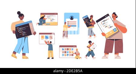 mix race web developers creating program code development of software and programming concept ...