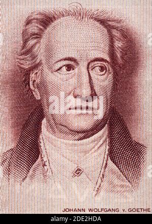 Johann Wolfgang von Goethe a closeup portrait from old German money ...