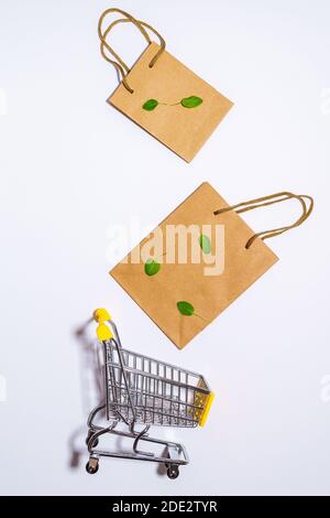Paper craft bag Responsive design mockup. Flat lay, top view. Recycled ...