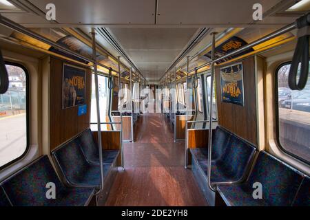 Boston Metro MBTA Orange Line stops at Oak Grove Station in Malden ...