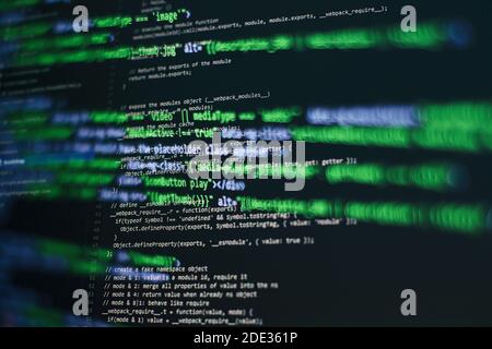 Desktop PC monitor photo. Javascript functions, variables, objects. Project managers work new ...
