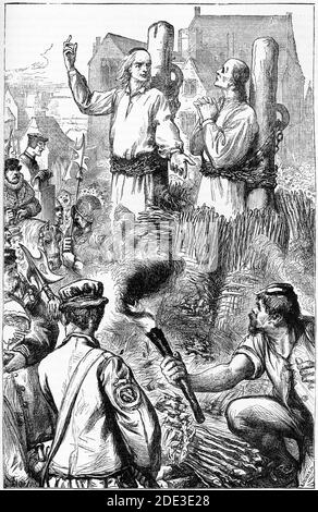 The execution by burning of Hugh Latimer and Nicholas Ridley at what is ...