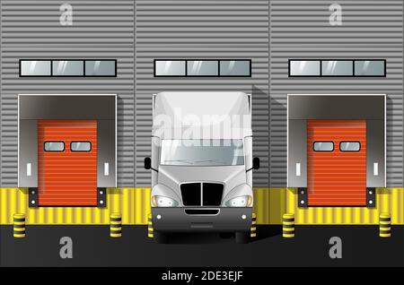 American trailer at the gate of the warehouse logistics center, close ...