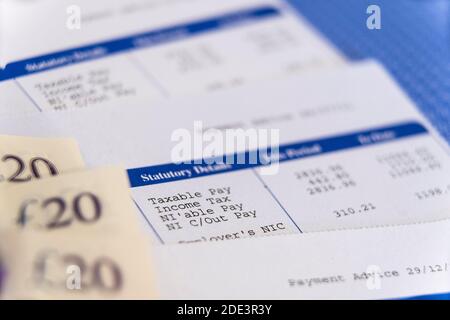 A UK payslip showing statutory details for taxable pay, tax paid and NI ...