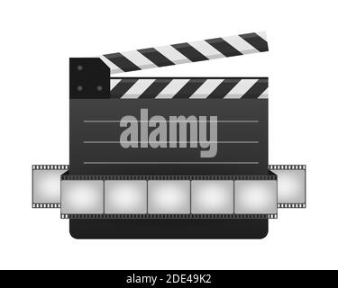 open clapper board with film strip background design Stock Vector Image ...