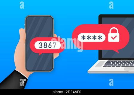 2FA icon. Two factor verification password and login on vector outline ...