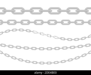 Set of seamless metal chains colored silver isolated on white ...