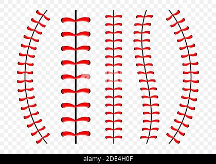 Baseball lace pattern, baseball ball stitch pattern. Vector 3d red wavy ...