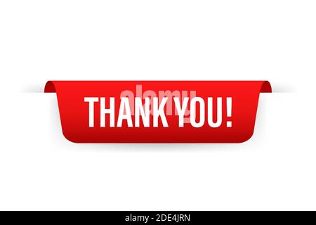 Thank you red ribbon or banner design on white background, vector ...