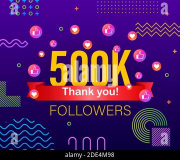 Thank you 500K followers social media greetings. Set of 3D emoticons ...