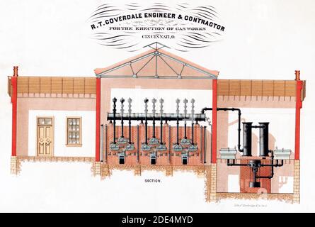Sectional elevation of interior of gas works of R.T. Coverdale, showing ...