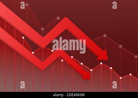 Cost low and loss. Decrease revenue. Crisis of economy. Icon of money inflation. Graph of ...
