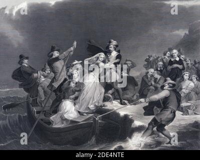 Landing of the Pilgrims on Plymouth Rock, 1620 Stock Photo - Alamy