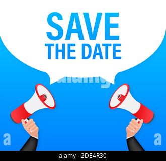 Save the date. Badge, mark on megaphone. Flat vector stock ...