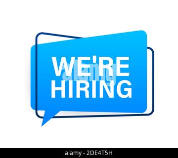 We re hiring. White text on blue background. Vector illustration Stock ...