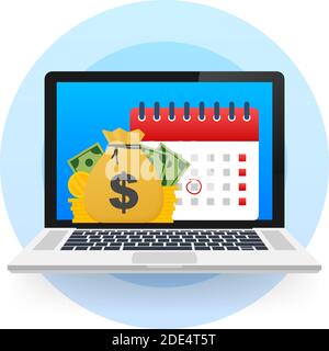 Day of payment with calendar and cash money debit card 3d icon ...