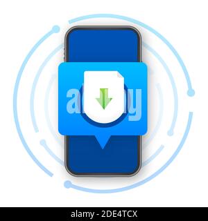 Smartphone with file download. Downloading process concept. Vector ...