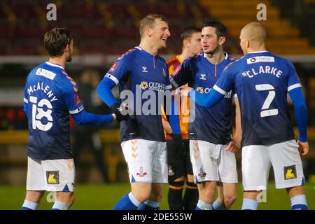 Celebration Danny Rowe #9 (C) of Oldham Athletic celebrates scoring the ...